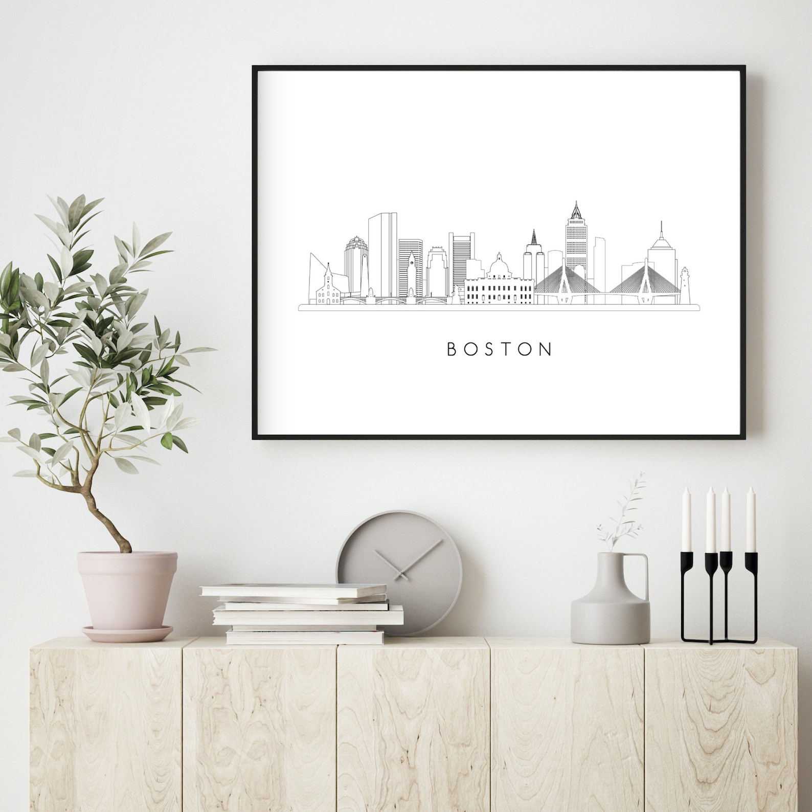 Boston Skyline Print. Boston City Skyline Line Art. Instant Download ...