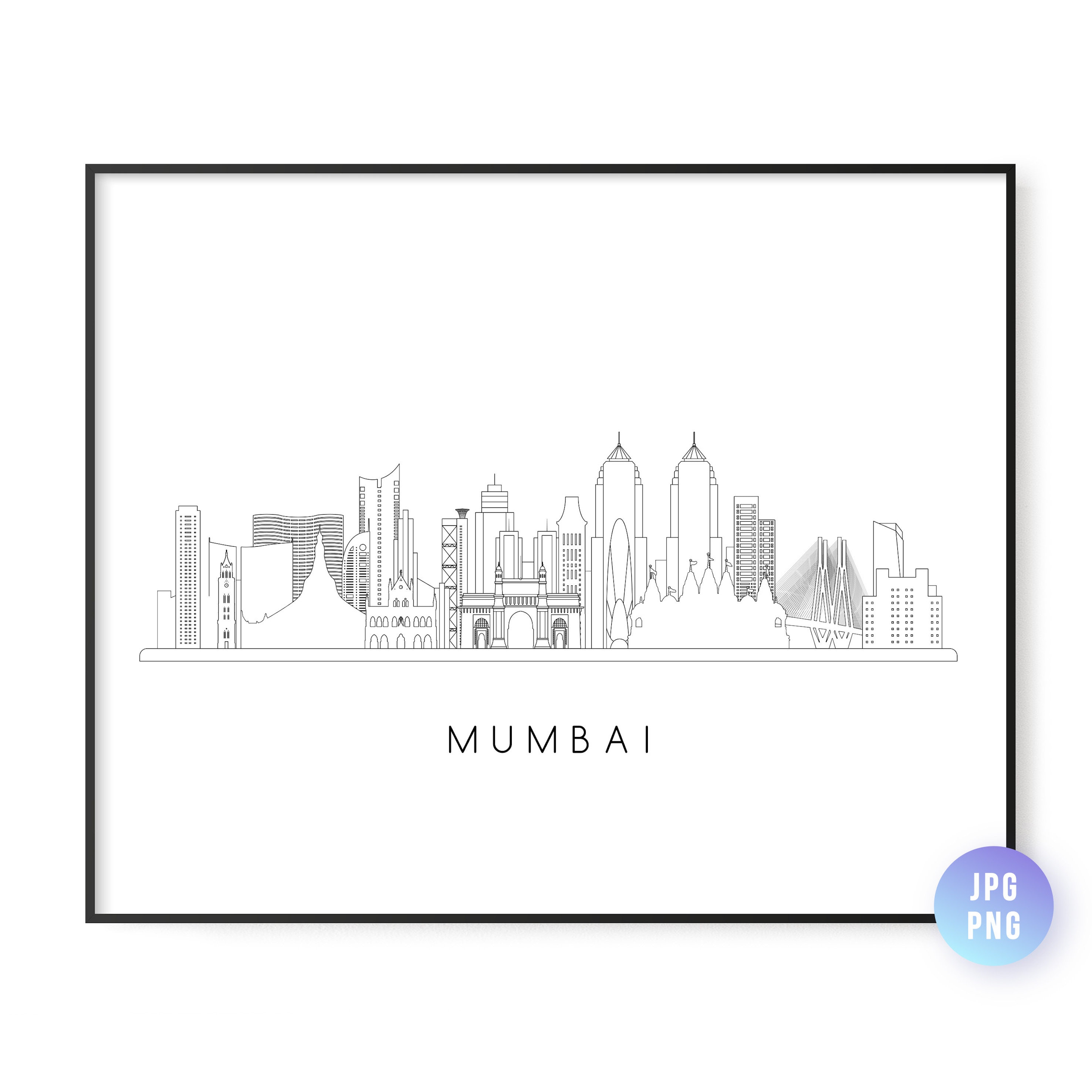 Mumbai Skyline Print. Mumbai City Skyline Line Art. Instant Download ...