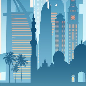 Blue Dubai Skyline Print. Dubai UAE Skyline Digital Print. Printable ...