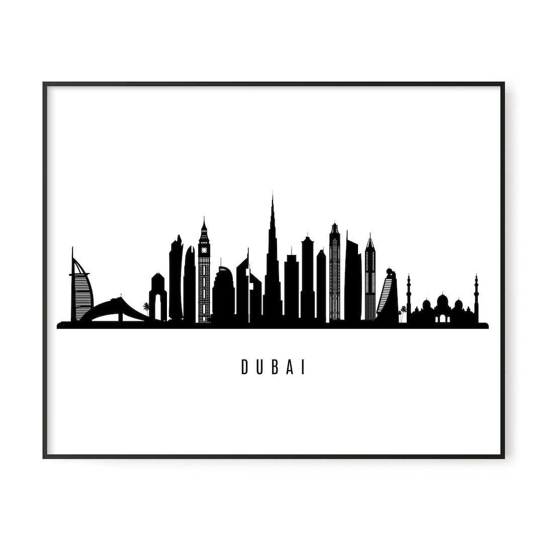 Dubai Skyline Printable Poster. Minimalist Black & White Cityscape Wall ...