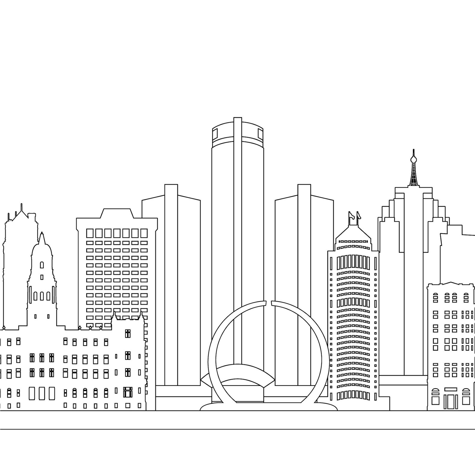 Detroit Skyline Print. Detroit MI City Skyline Line Art. Instant ...