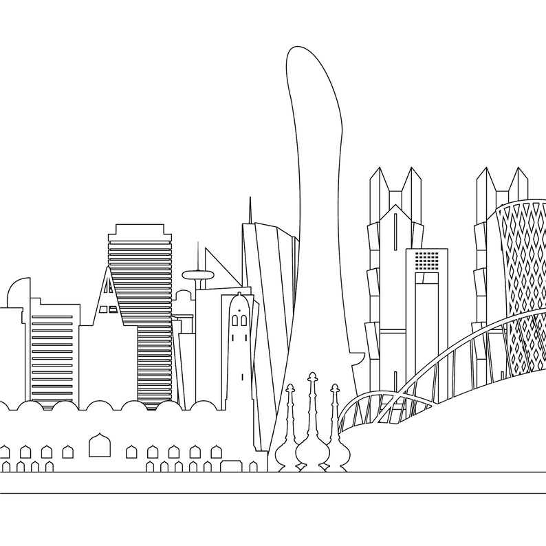 Doha Skyline Print. Doha City Qatar Skyline Line Art. Instant Download ...