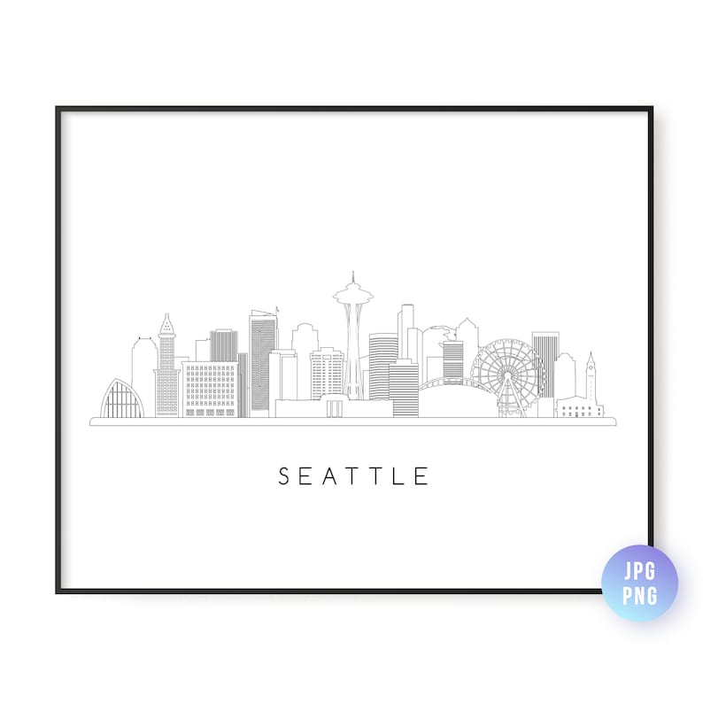 Seattle Skyline Print. Seattle City Skyline Line Art. Instant Download ...