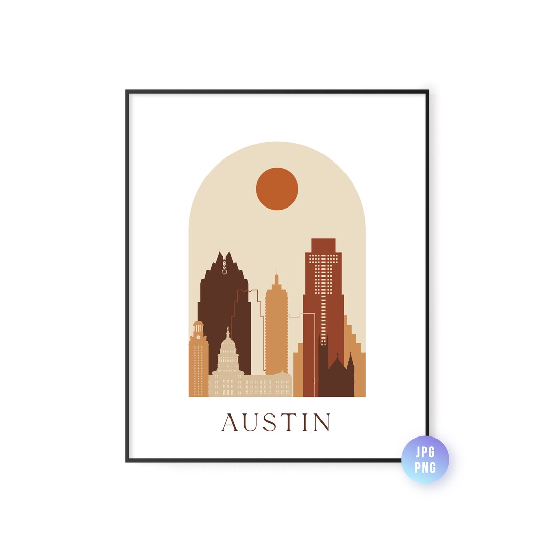 Austin Skyline Print. Archway Boho Sun Wall Art. Boho Austin TX Skyline ...