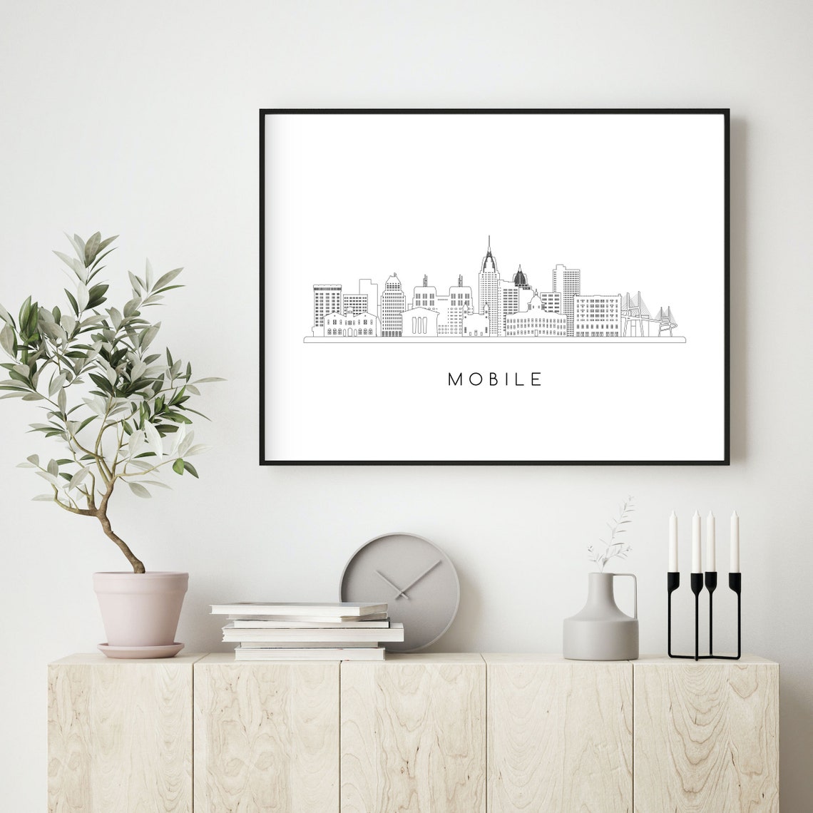 Mobile Skyline Print. Mobile AL City Skyline Line Art. Instant Download ...