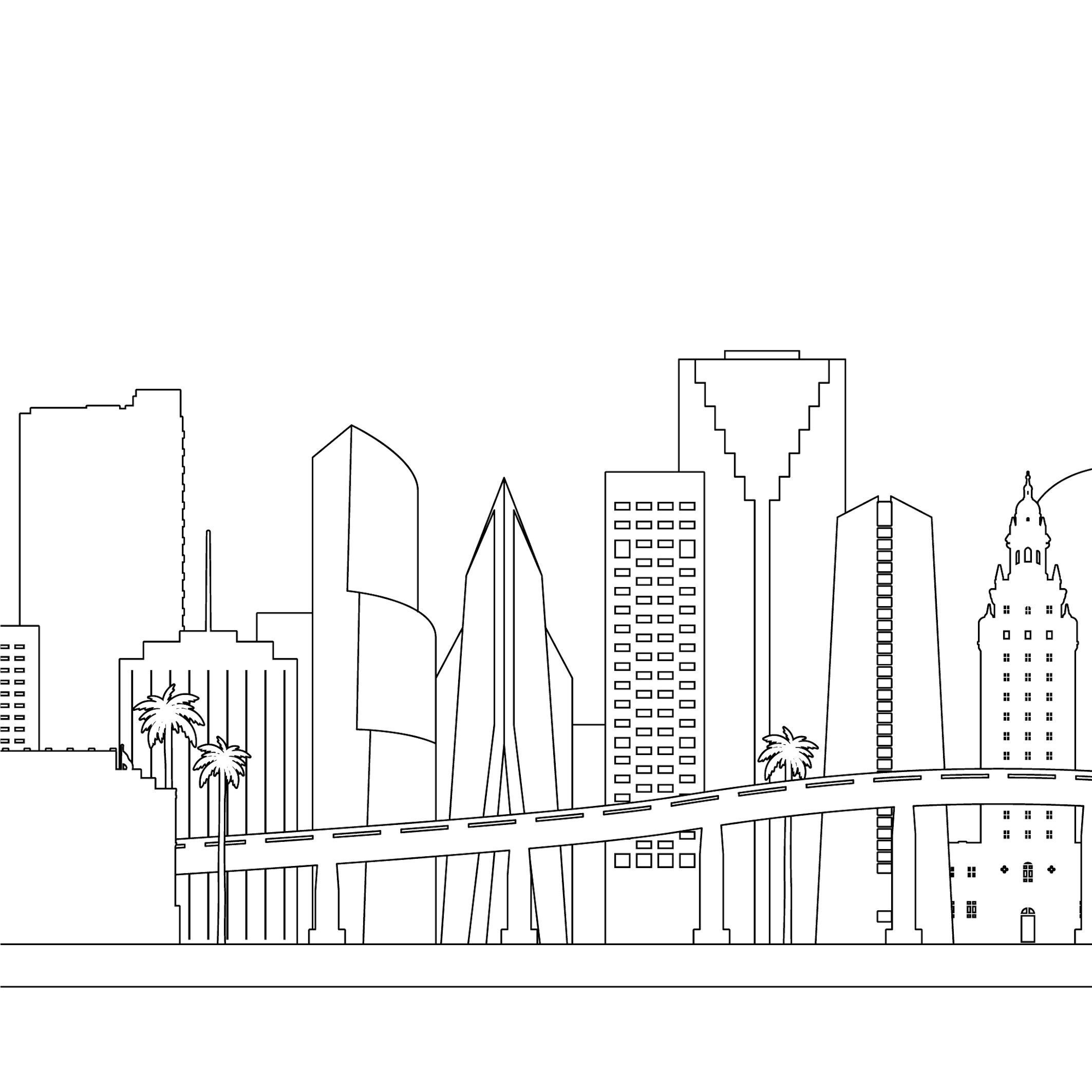 Miami Skyline Print. Miami City Skyline Line Art. Instant Download ...
