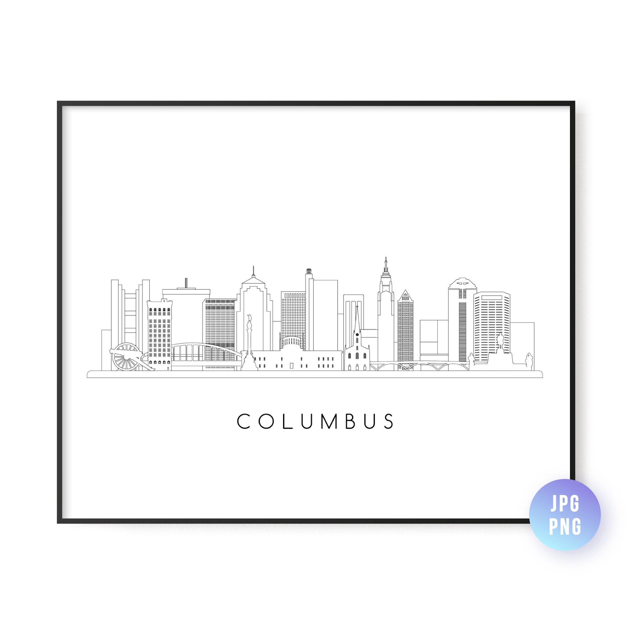 Columbus Skyline Print. Columbus City Ohio Skyline Line Art. Instant ...
