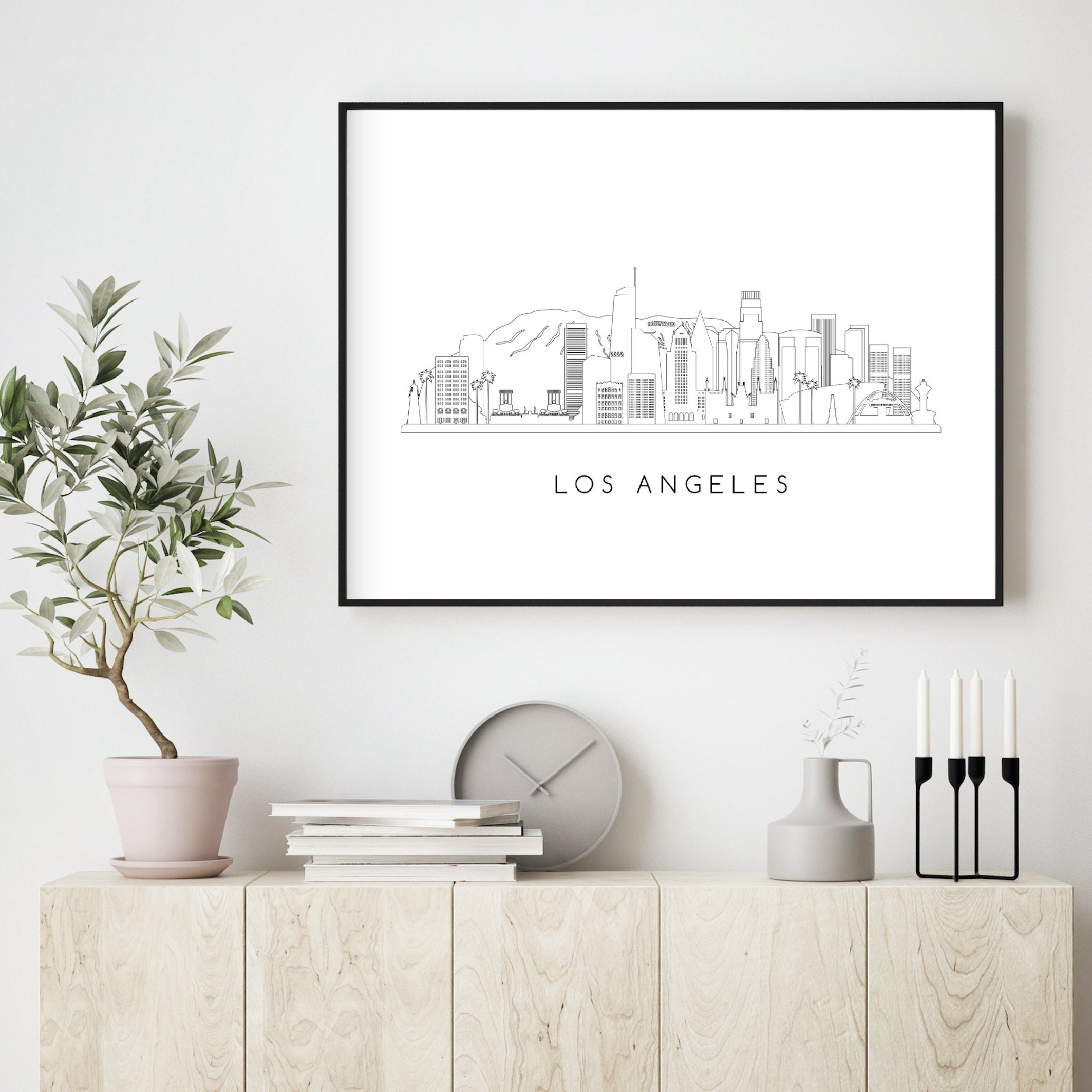 Los Angeles Skyline Print. Los Angeles City Skyline Line Art. Instant ...