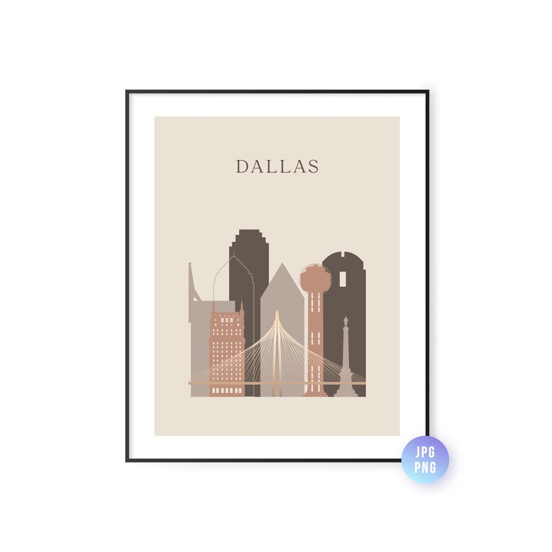 Dallas Skyline Print Boho Style. Dallas Texas Downloadable Art. Travel ...
