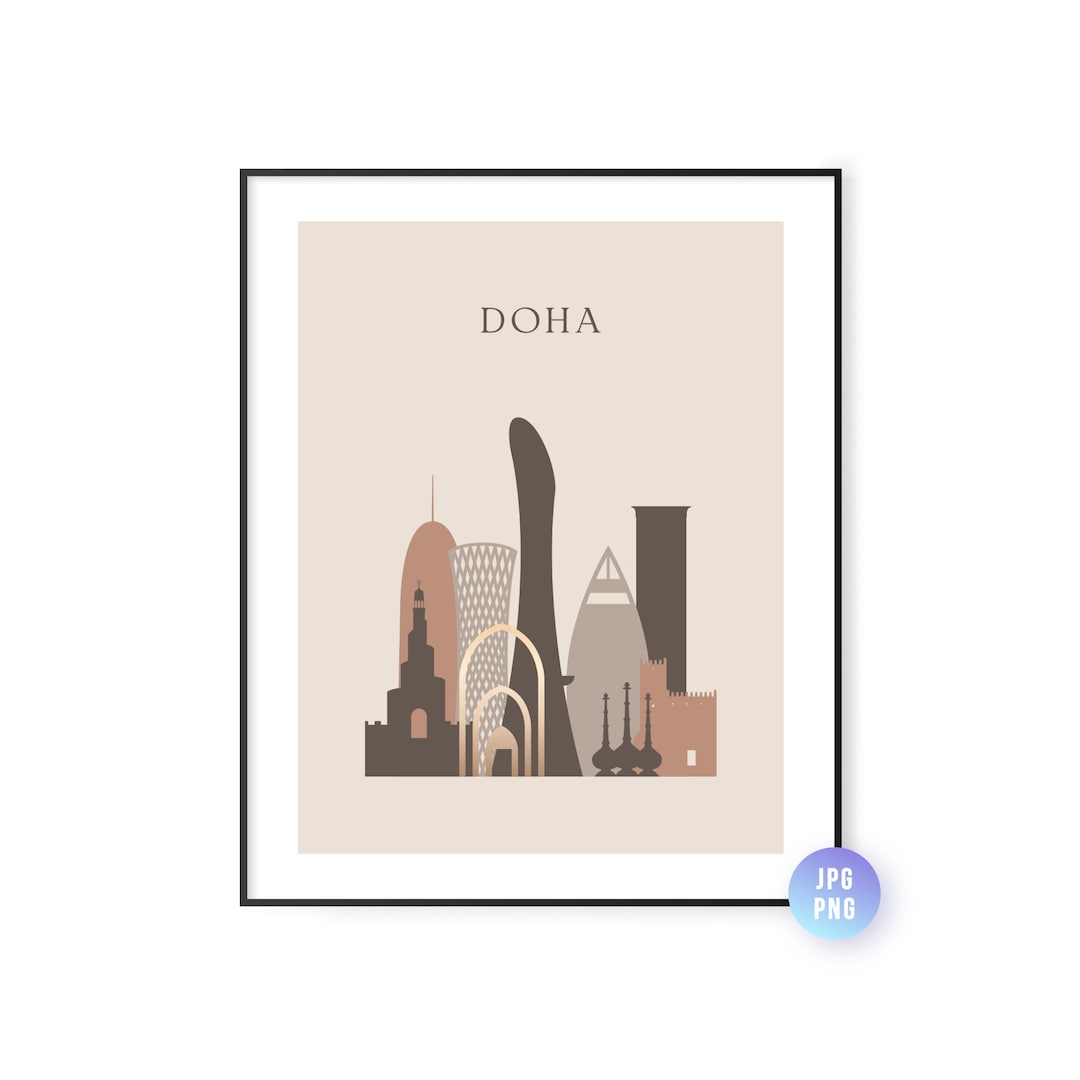 Doha Skyline Print Boho Style. Doha Qatar Downloadable Art. Travel ...