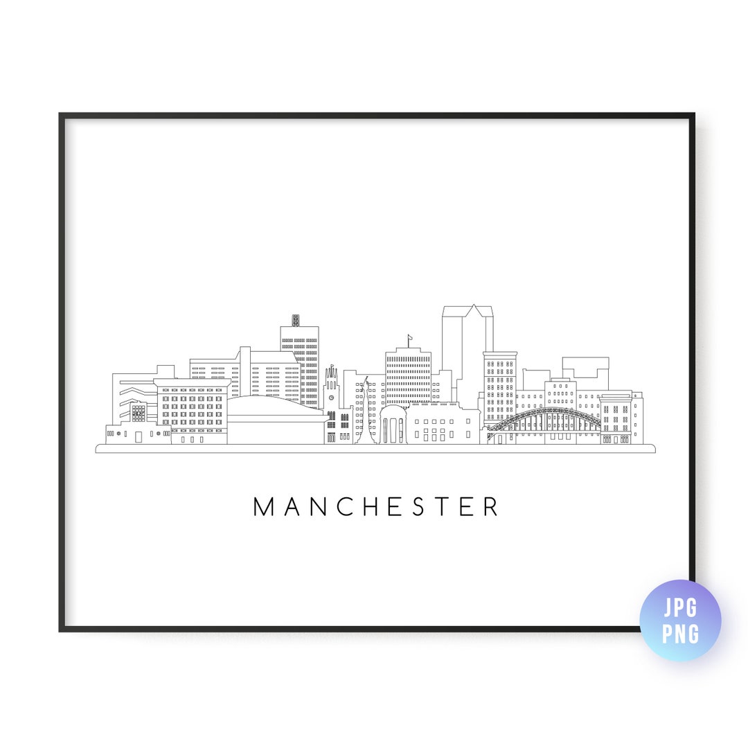Manchester Skyline Print. Manchester NH City Skyline Line Art. Instant ...