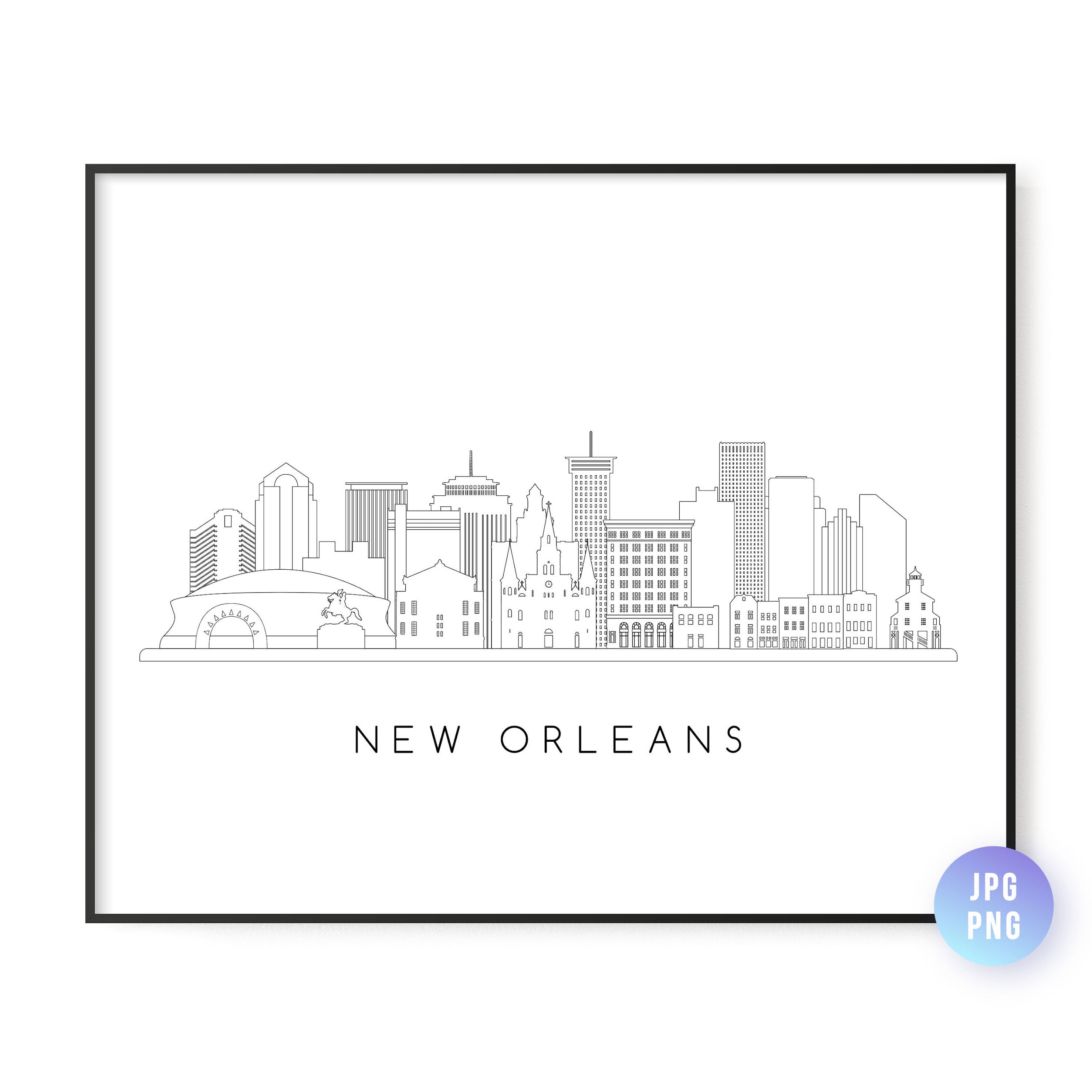 New Orleans Skyline Print. New Orleans City Skyline Line Art. Instant ...