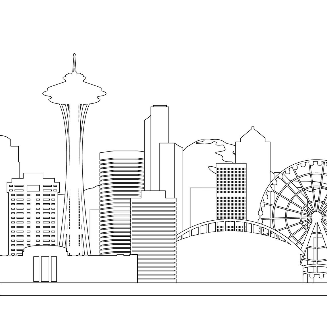 Seattle Skyline Print. Seattle City Skyline Line Art. Instant Download ...