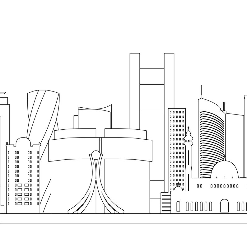 Manama Skyline Print. Manama City Bahrain Skyline Line Art. Instant ...