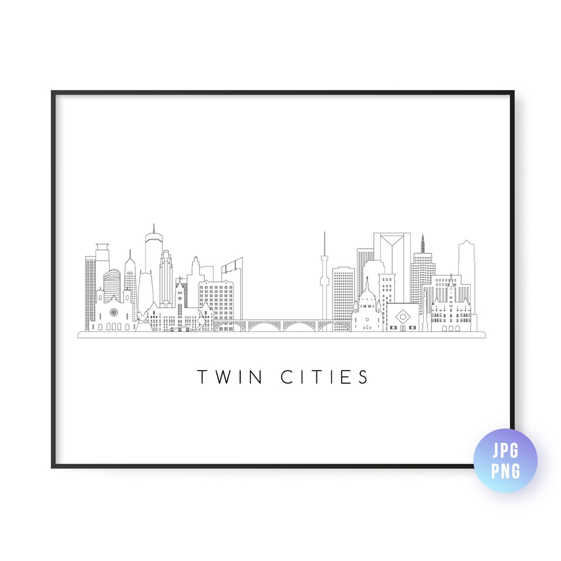 Twin Cities Skyline Print. Twin Cities, MN City Skyline Line Art ...
