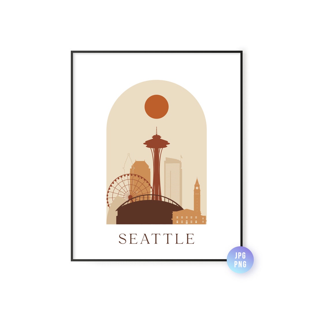 Seattle Skyline Print. Archway Boho Sun Wall Art. Boho Seattle WA ...