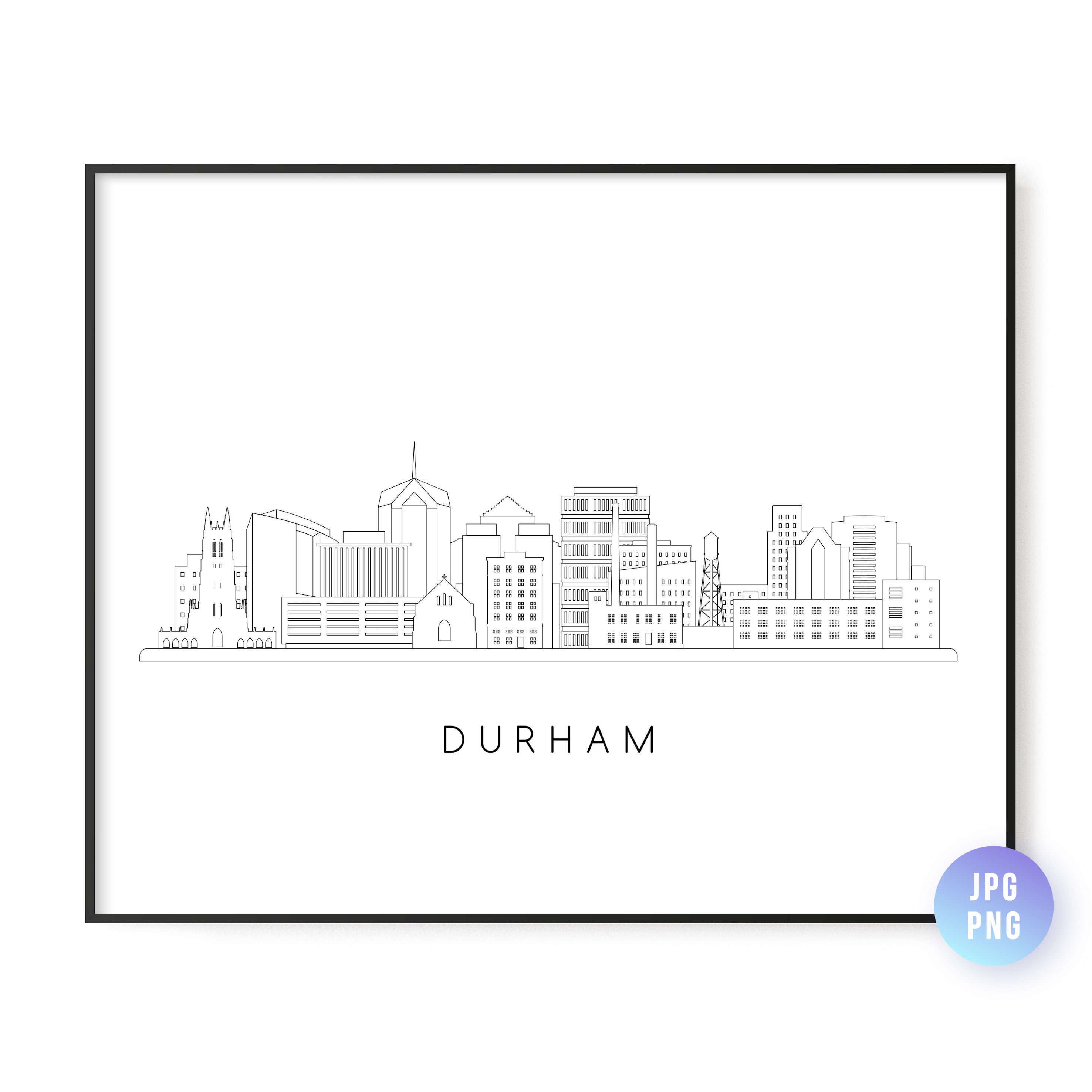 Durham Skyline Print. Durham City NC Skyline Line Art. Instant Download ...