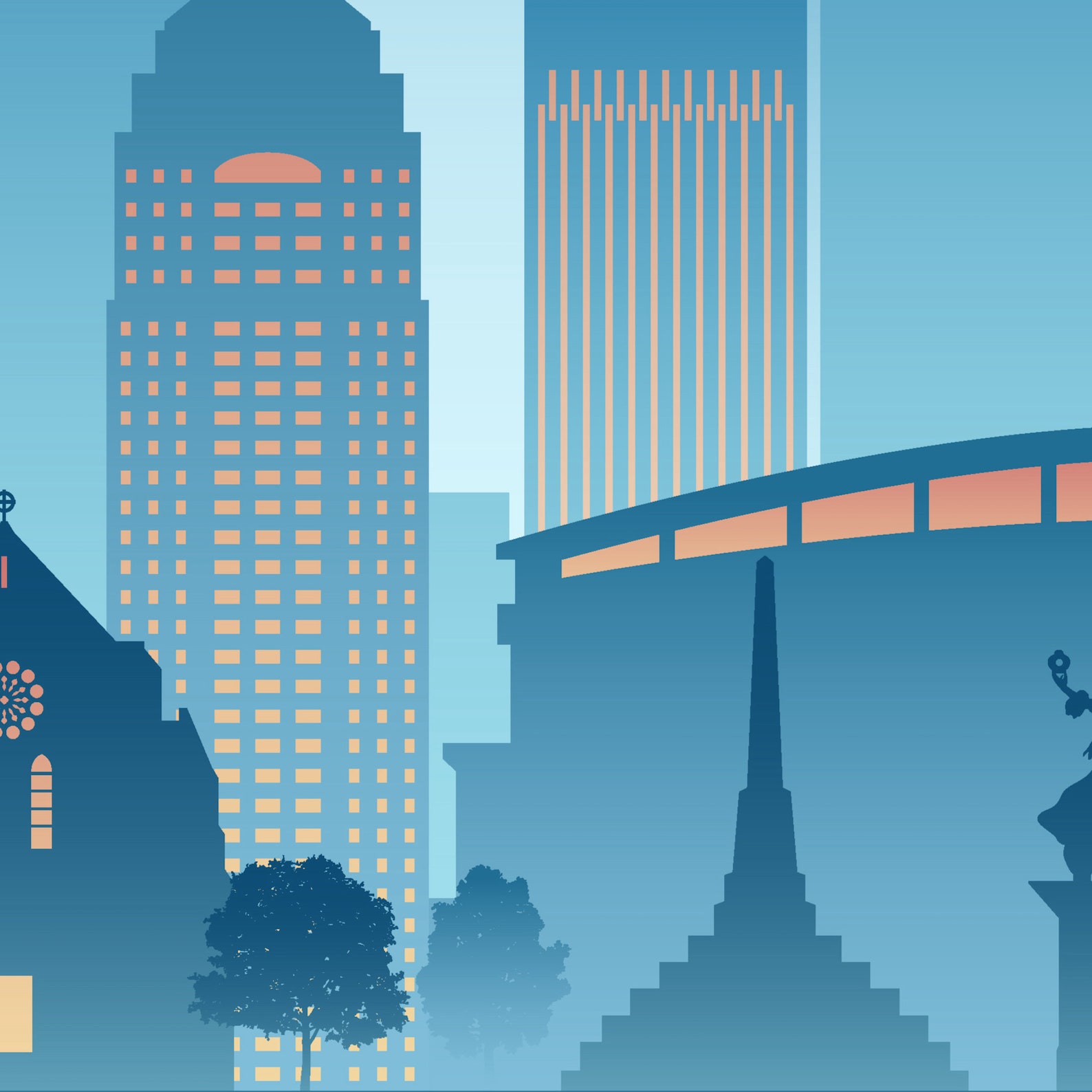 Blue Charlotte Skyline Print. Charlotte NC Skyline Digital Print ...