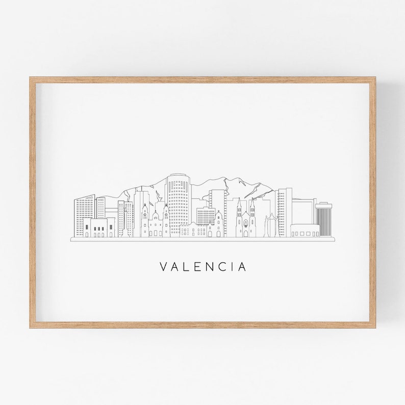 Valencia Skyline Print. Valencia City Venezuela Skyline Line Art ...