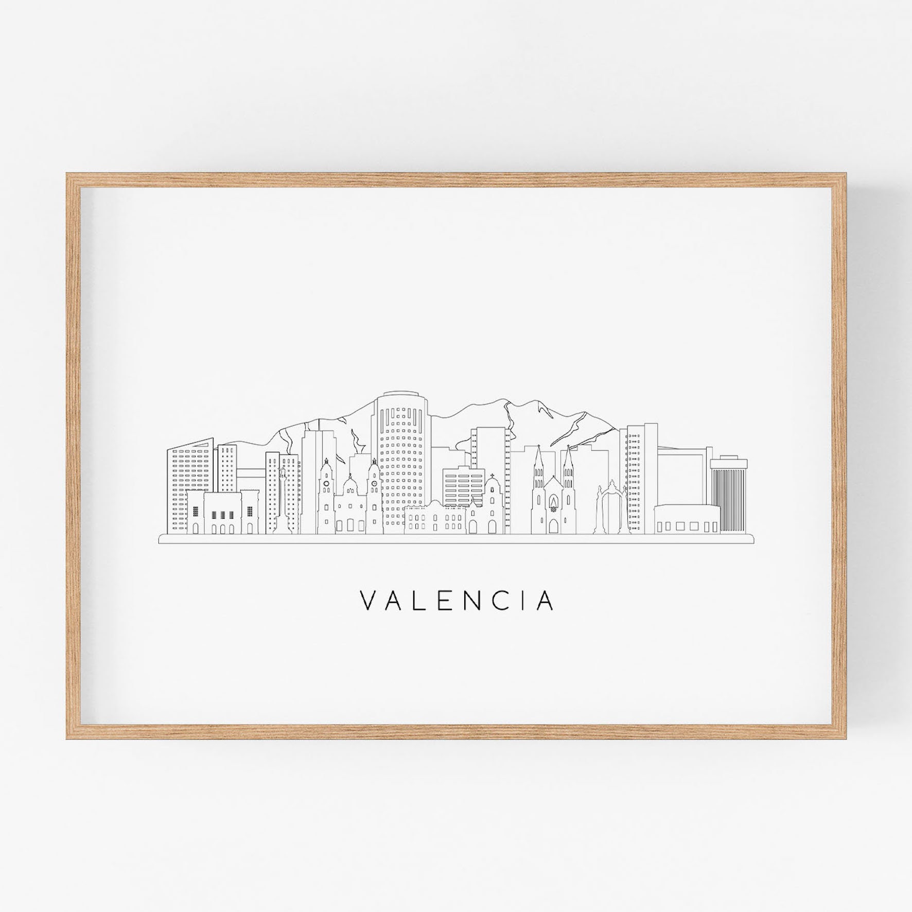 Valencia Skyline Print. Valencia City Venezuela Skyline Line Art ...