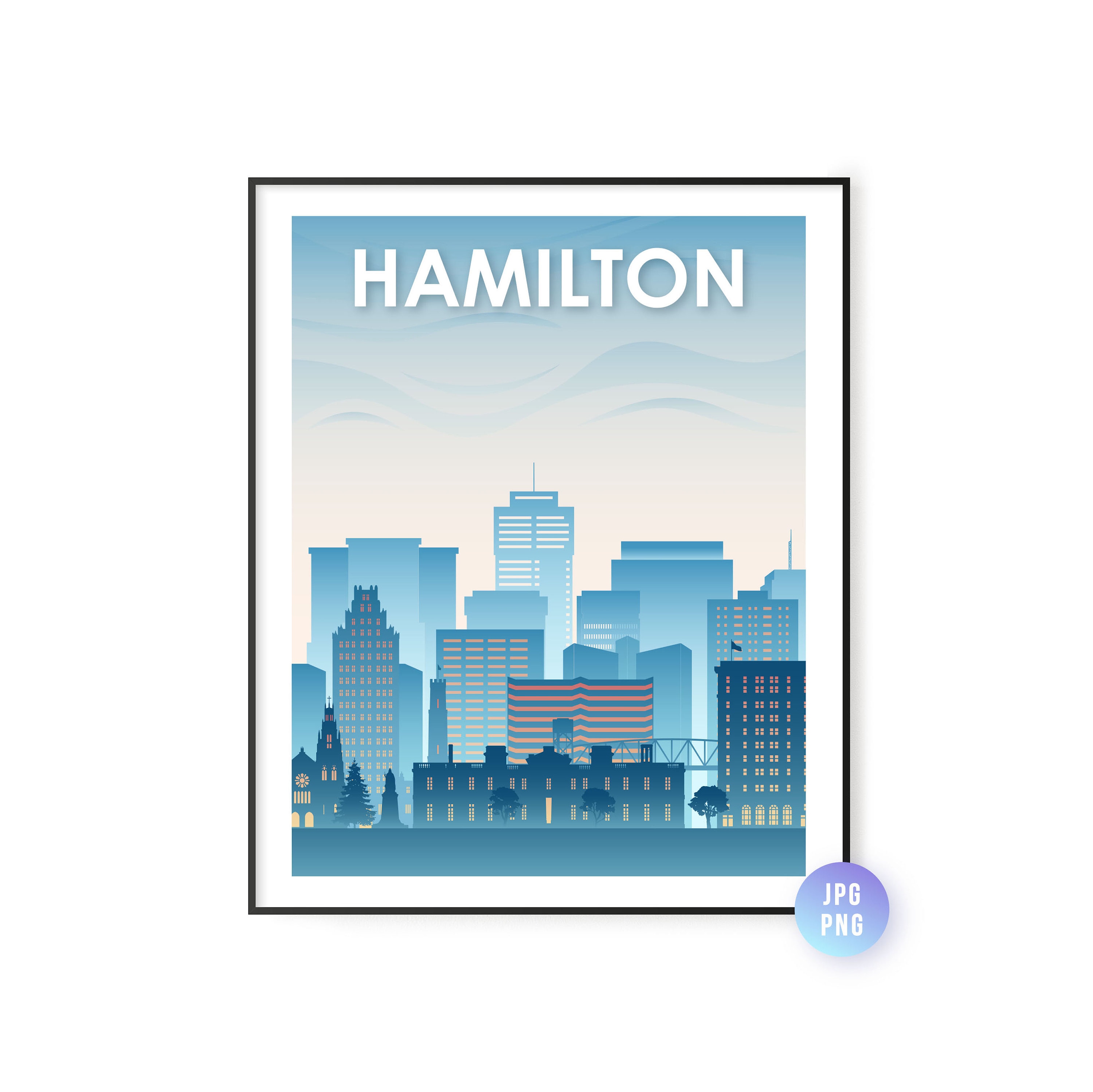 Blue Hamilton Skyline Print. Hamilton Canada Skyline Digital Print ...