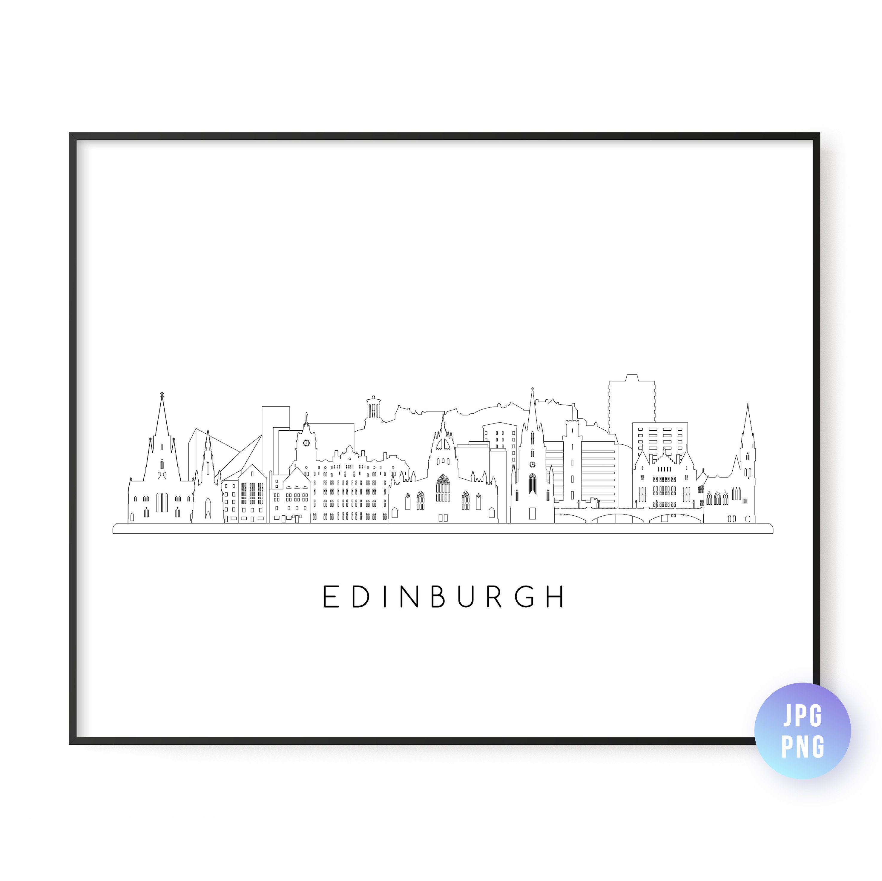 Edinburgh Skyline Print. Edinburgh Scotland Skyline Line Art. Instant ...