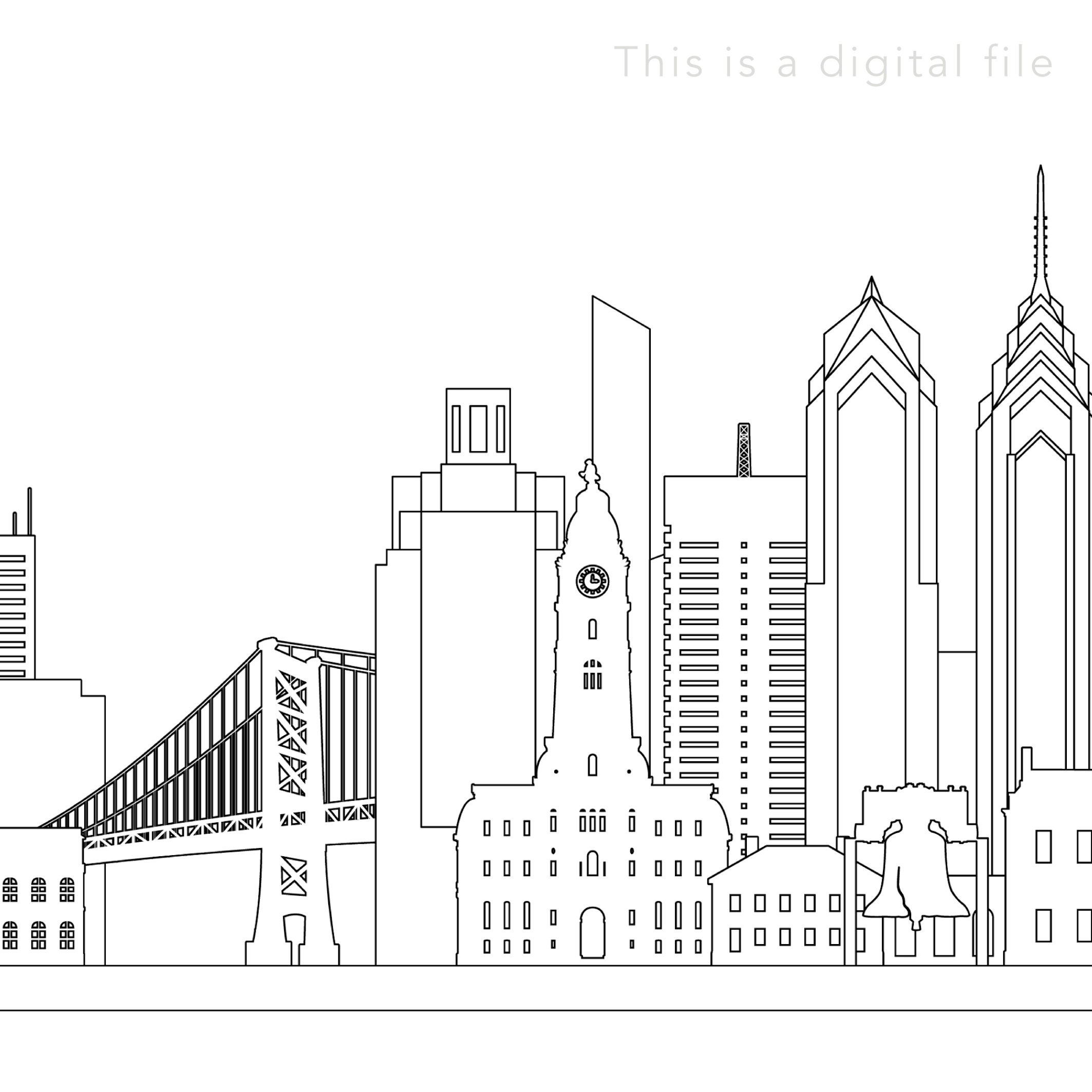 Philadelphia Skyline Print. Philadelphia City Skyline Line Art. Instant ...