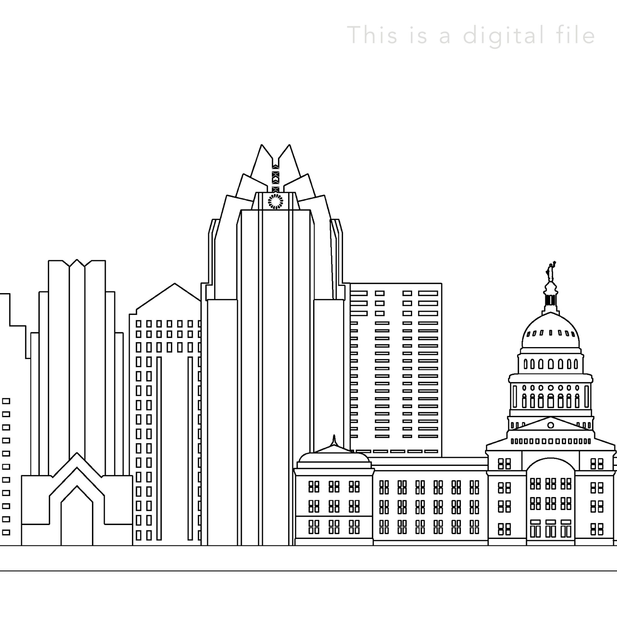 Austin Skyline Print. Austin TX City Skyline Line Art. Instant - Etsy