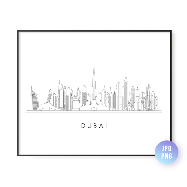Dubai Skyline Print. Dubai City Skyline Line Art. Instant Download ...