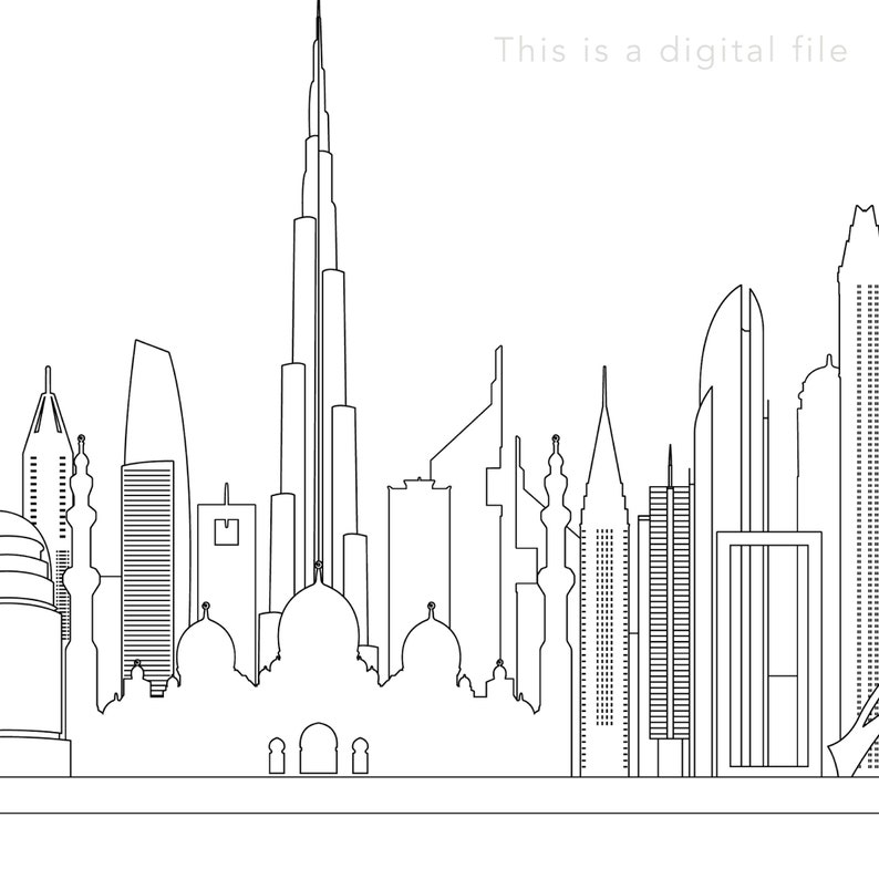 Dubai Skyline Print. Dubai City Skyline Line Art. Instant Download ...