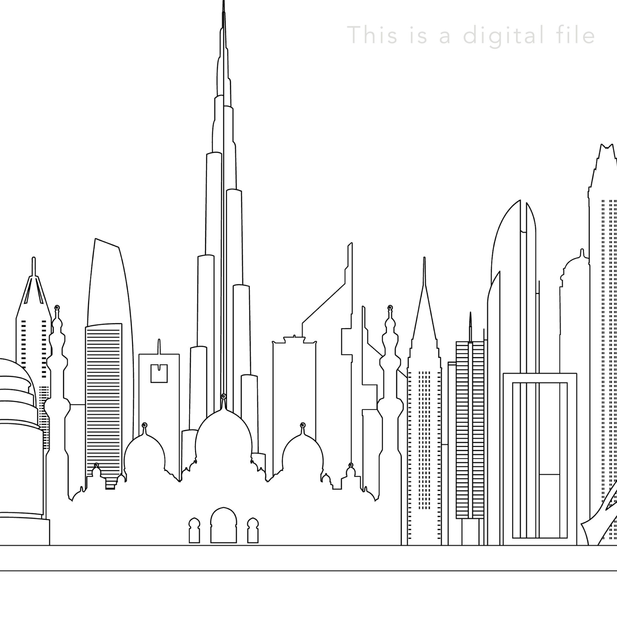 Dubai Skyline Print. Dubai City Skyline Line Art. Instant Download ...