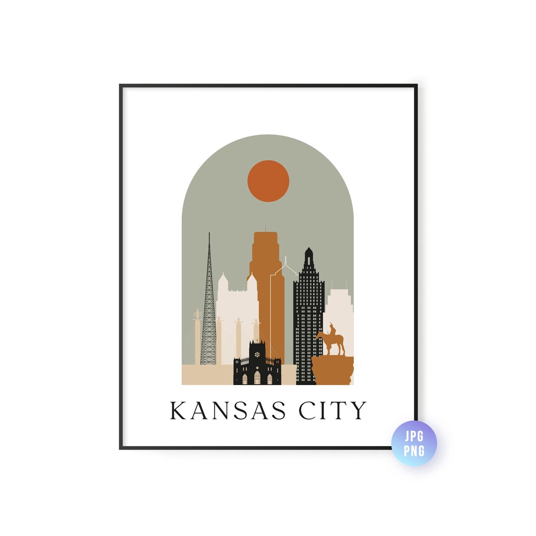 Kansas City Skyline Bohemian Print. Kansas City Boho Sun City Arc. Mid ...