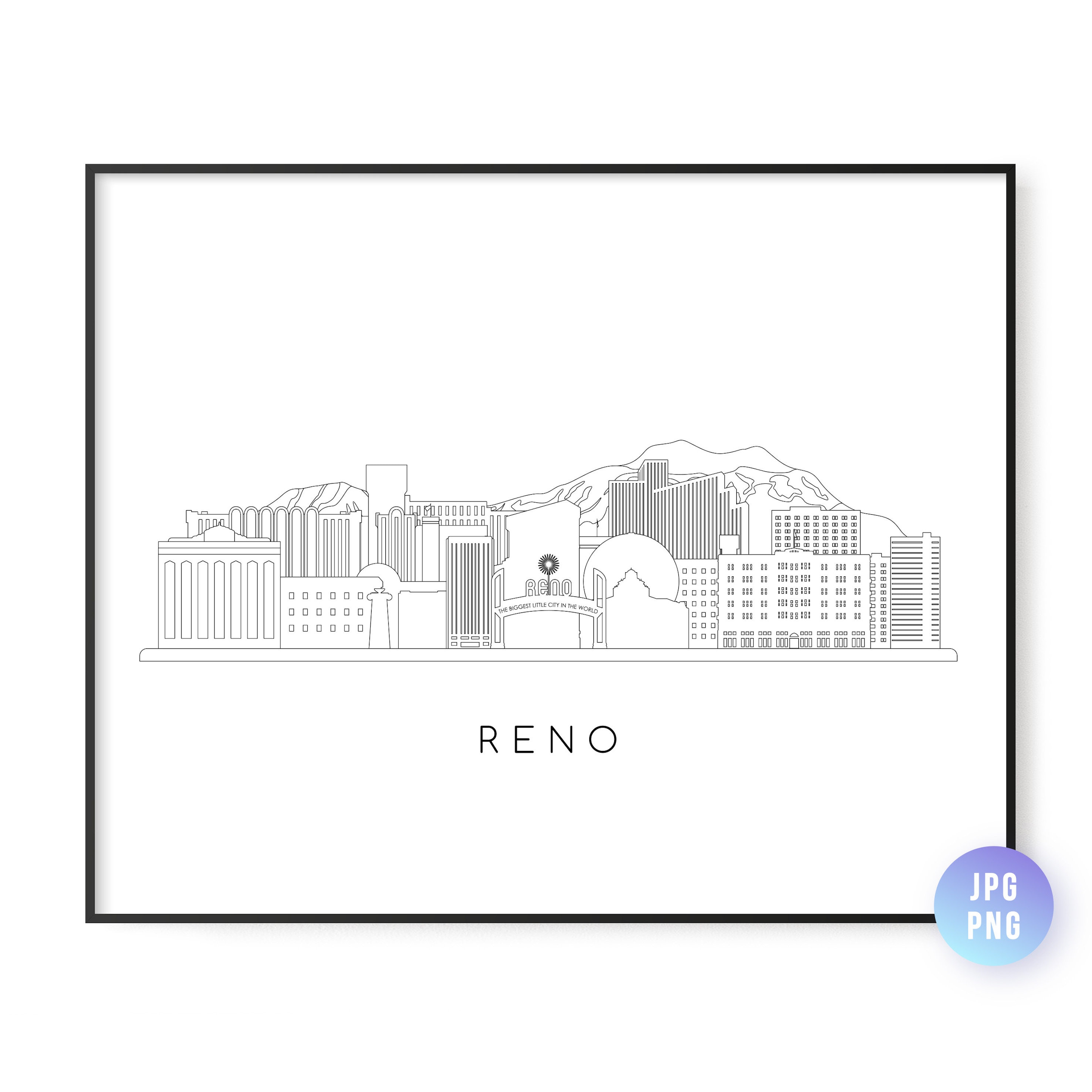 Reno Skyline Print. Reno City Nevada Skyline Line Art. Instant Download ...