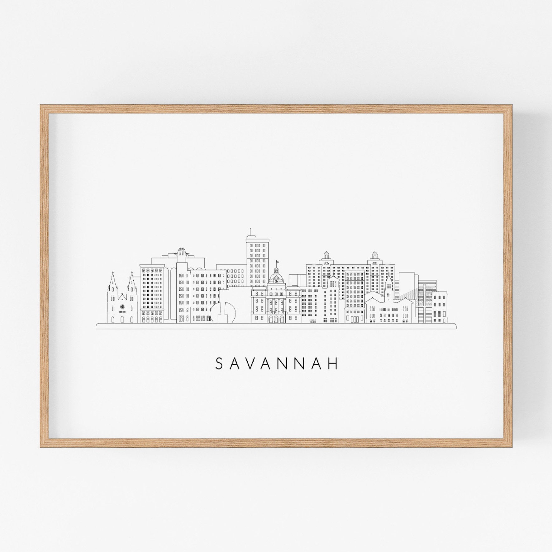 Savannah Skyline Print. Savannah Georgia City Skyline Line Art. Instant ...