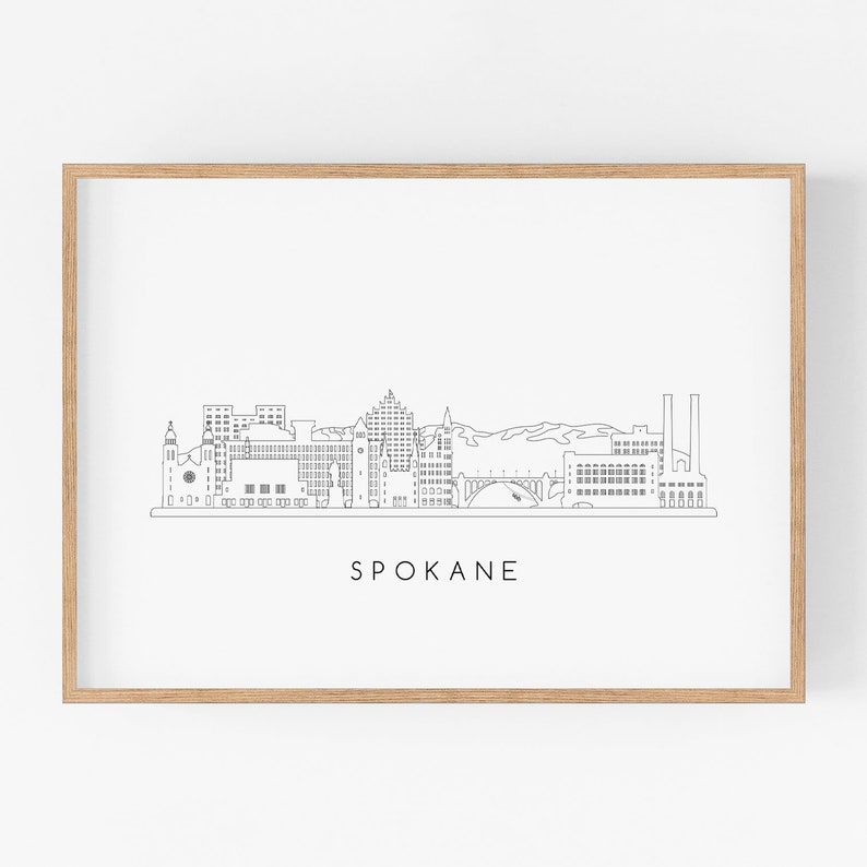 Spokane, WA Skyline Print. Spokane City Skyline Line Art. Instant ...