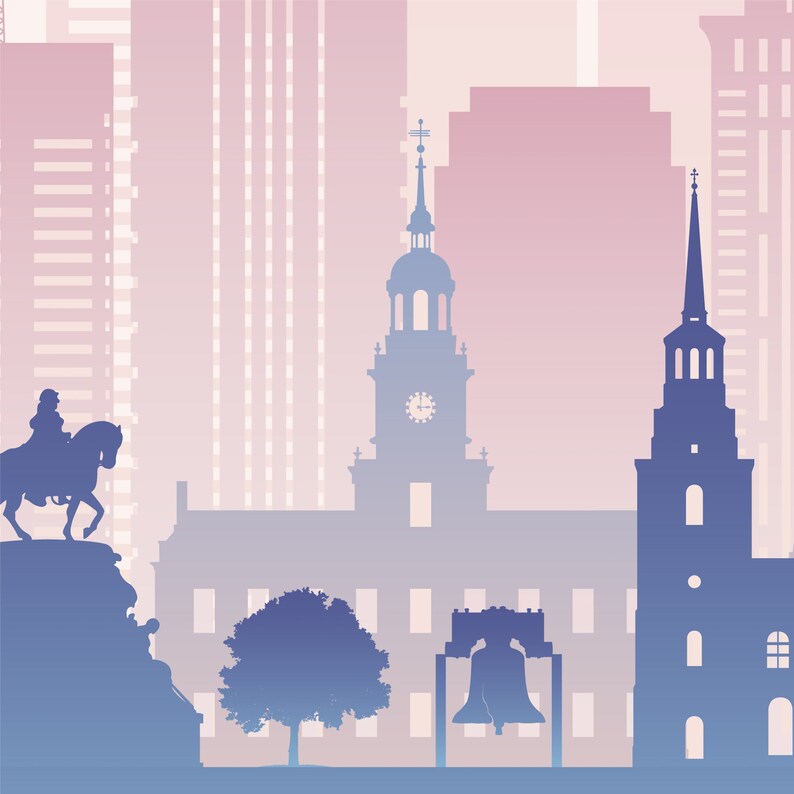 Philadelphia City Skyline. Philadelphia Printable Wall Art Pastel ...