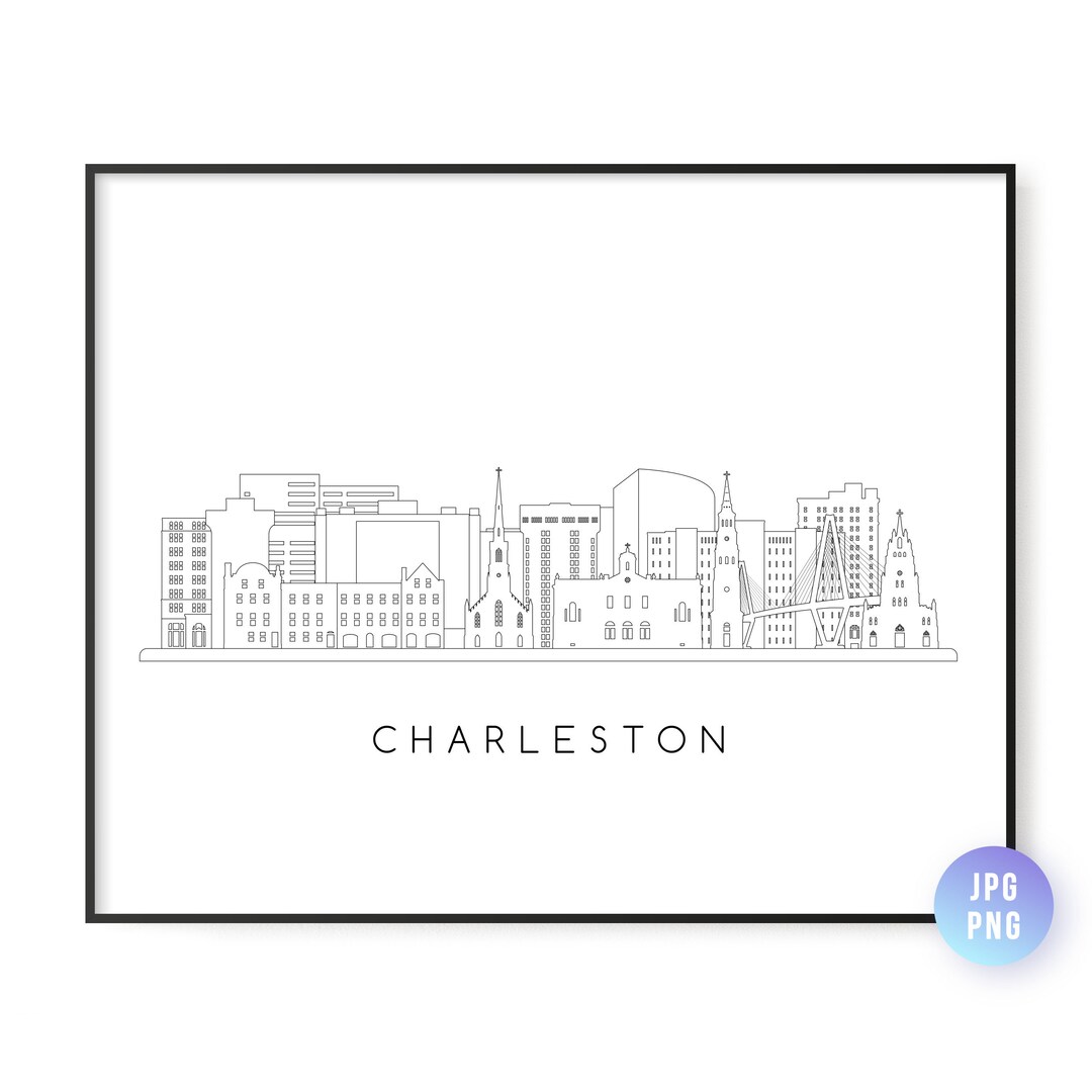 Charleston SC Skyline Print. Charleston City Skyline Line Art. Instant ...