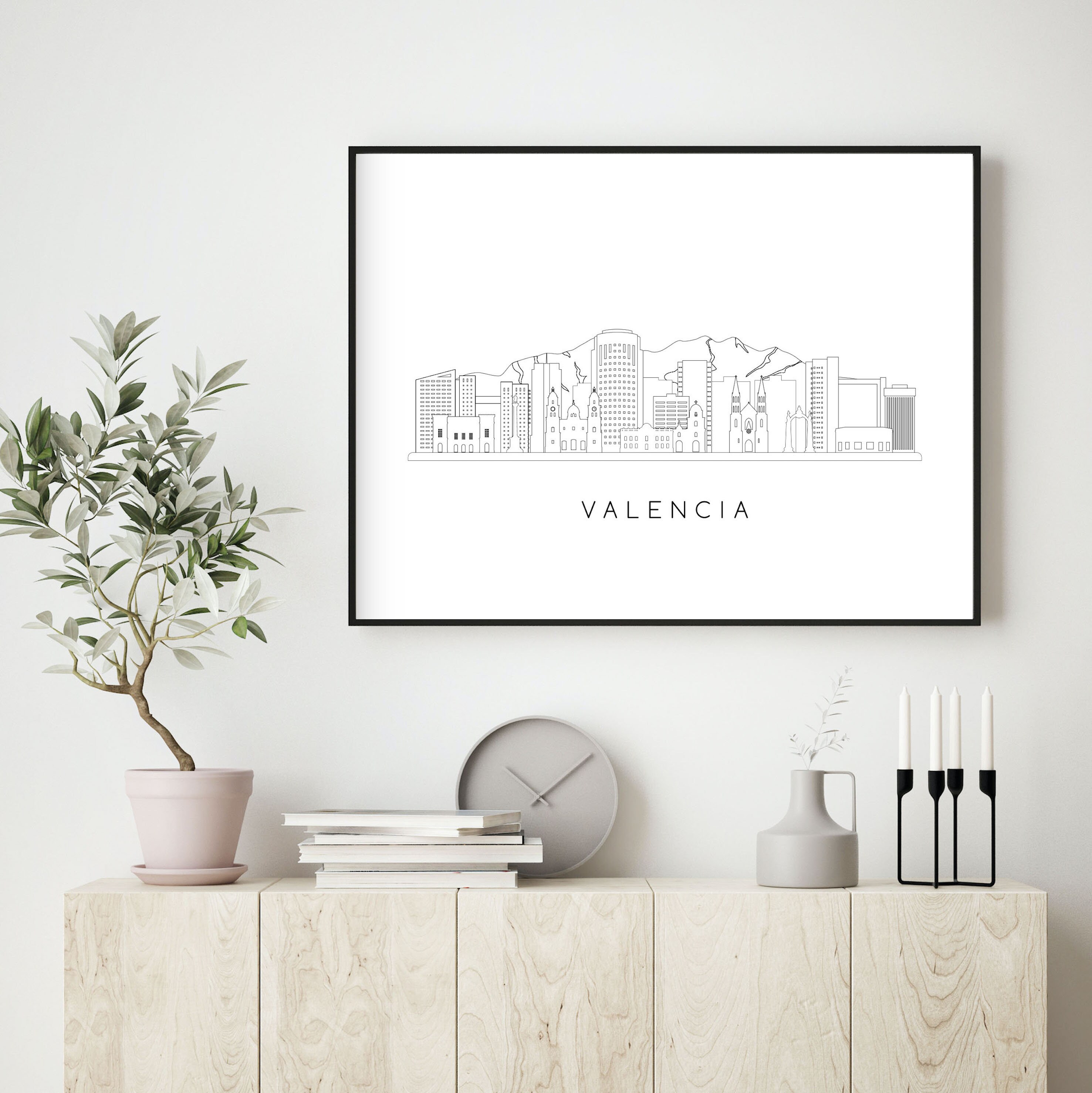 Valencia Skyline Print. Valencia City Venezuela Skyline Line Art ...