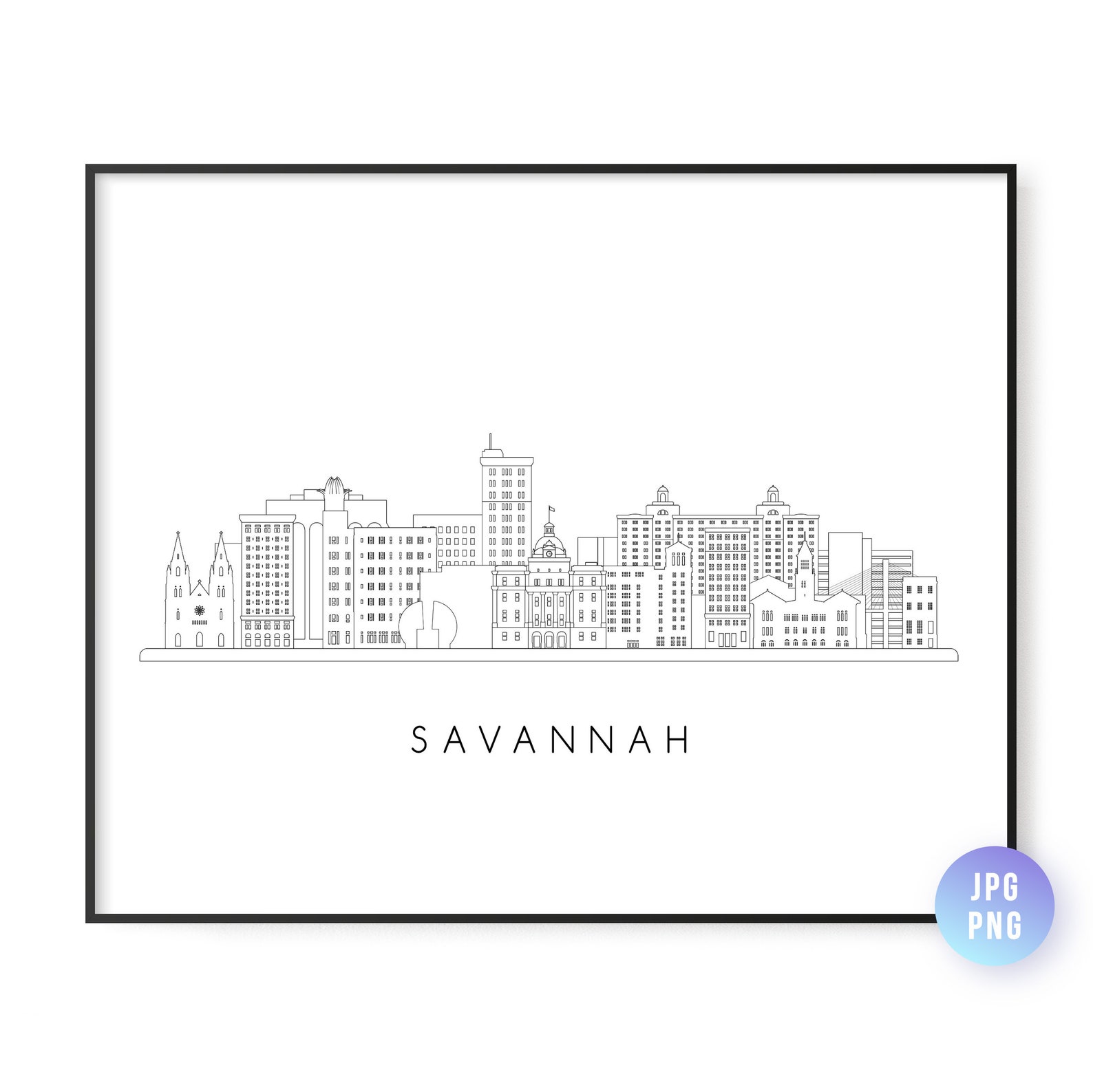 Savannah Skyline Print. Savannah Georgia City Skyline Line Art. Instant ...