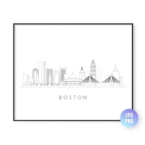 Boston Skyline Print. Boston City Skyline Line Art. Instant Download ...