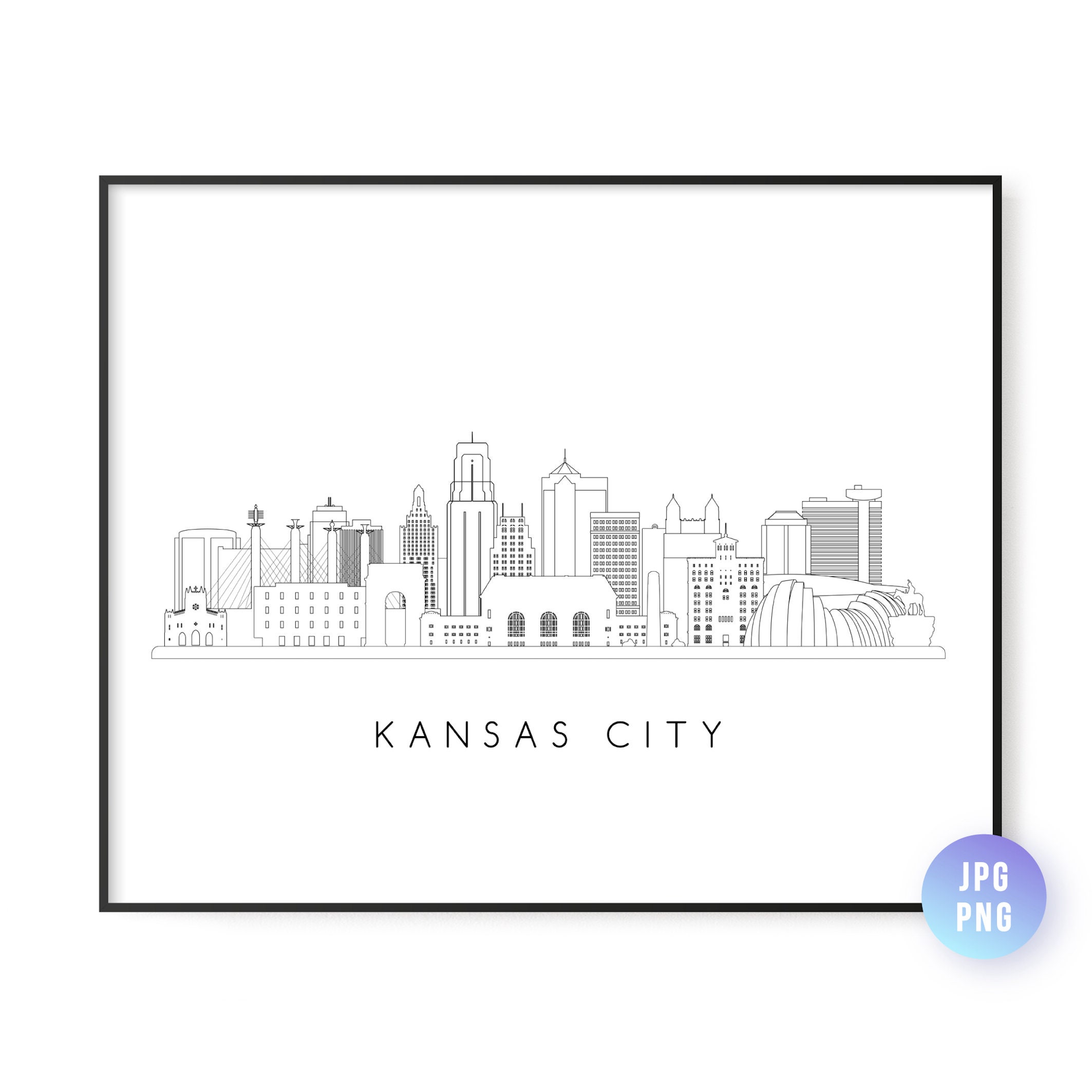 Kansas City Skyline Print. Kansas City City Skyline Line Art. Instant ...