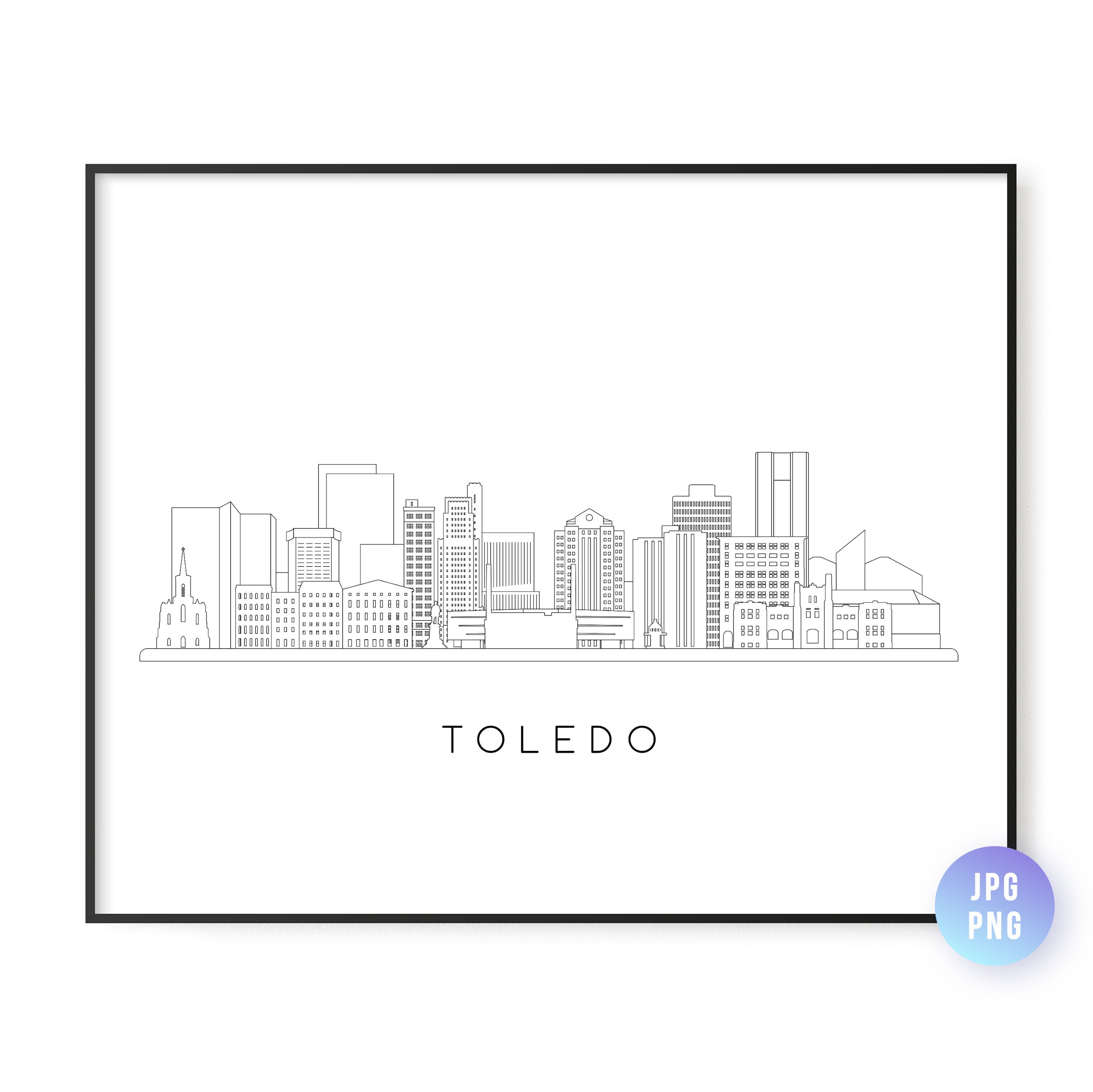 Toledo Skyline Print. Toledo City Ohio Skyline Line Art. Instant ...