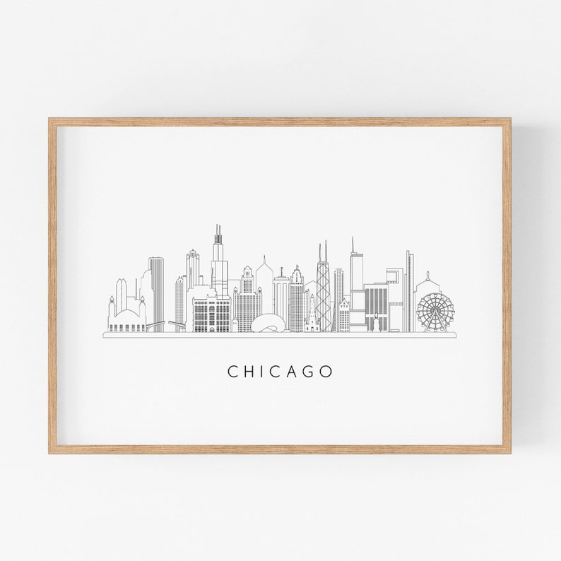 Chicago Skyline Print. Chicago City Skyline Line Art. Instant - Etsy