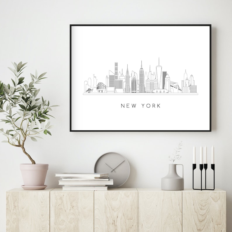 New York Skyline Print. New York City Skyline Line Art. Instant ...