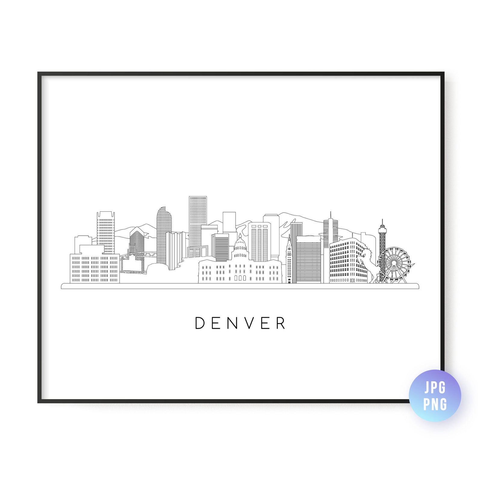 Denver Skyline Print. Denver CO City Skyline Line Art. Instant Download ...