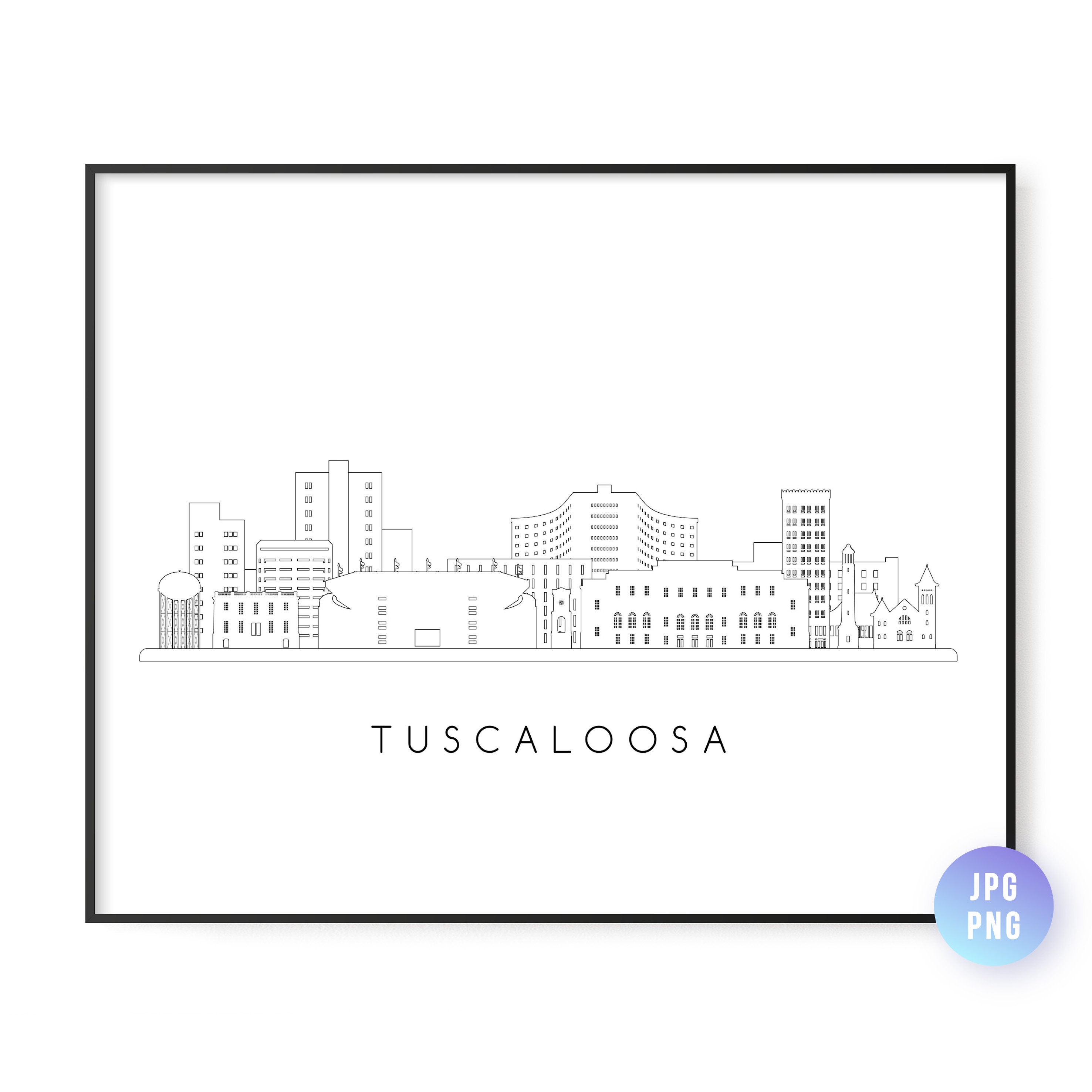 Tuscaloosa Skyline Print. Tuscaloosa AL City Skyline Line Art. Instant ...