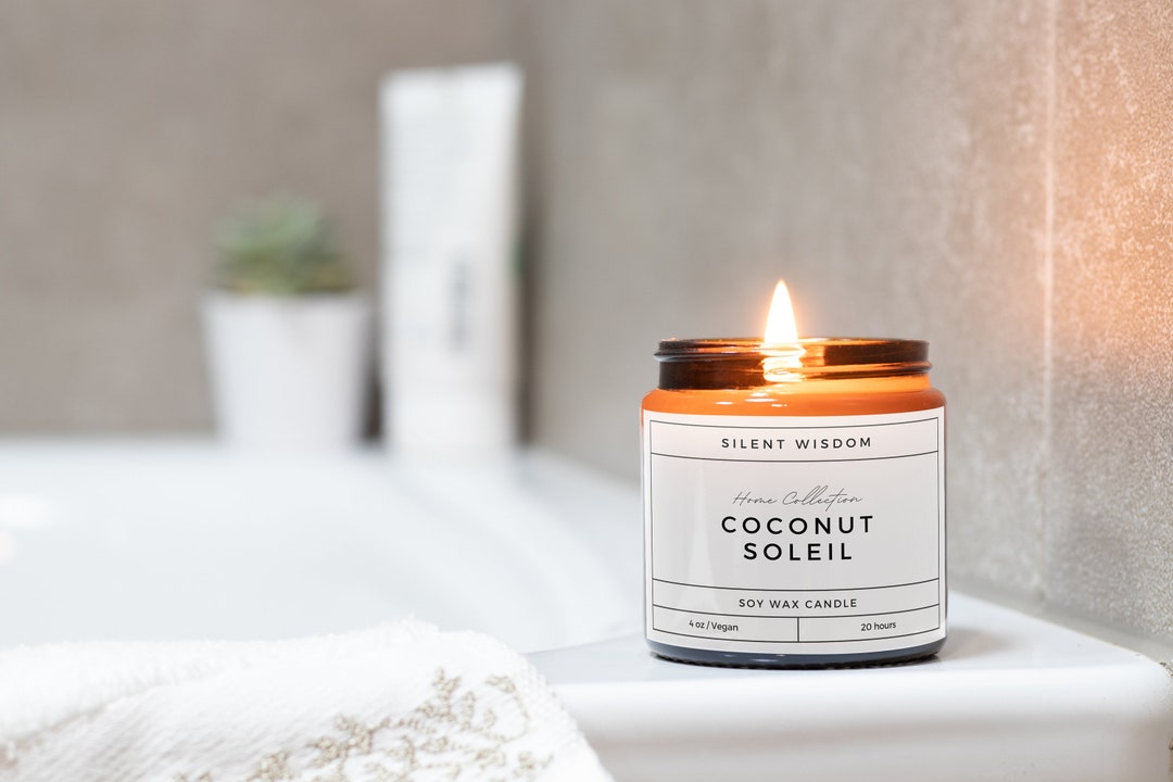 Amber Coconut Soleil Candle Jar, Hand-poured and Vegan, Soy Blended Wax ...