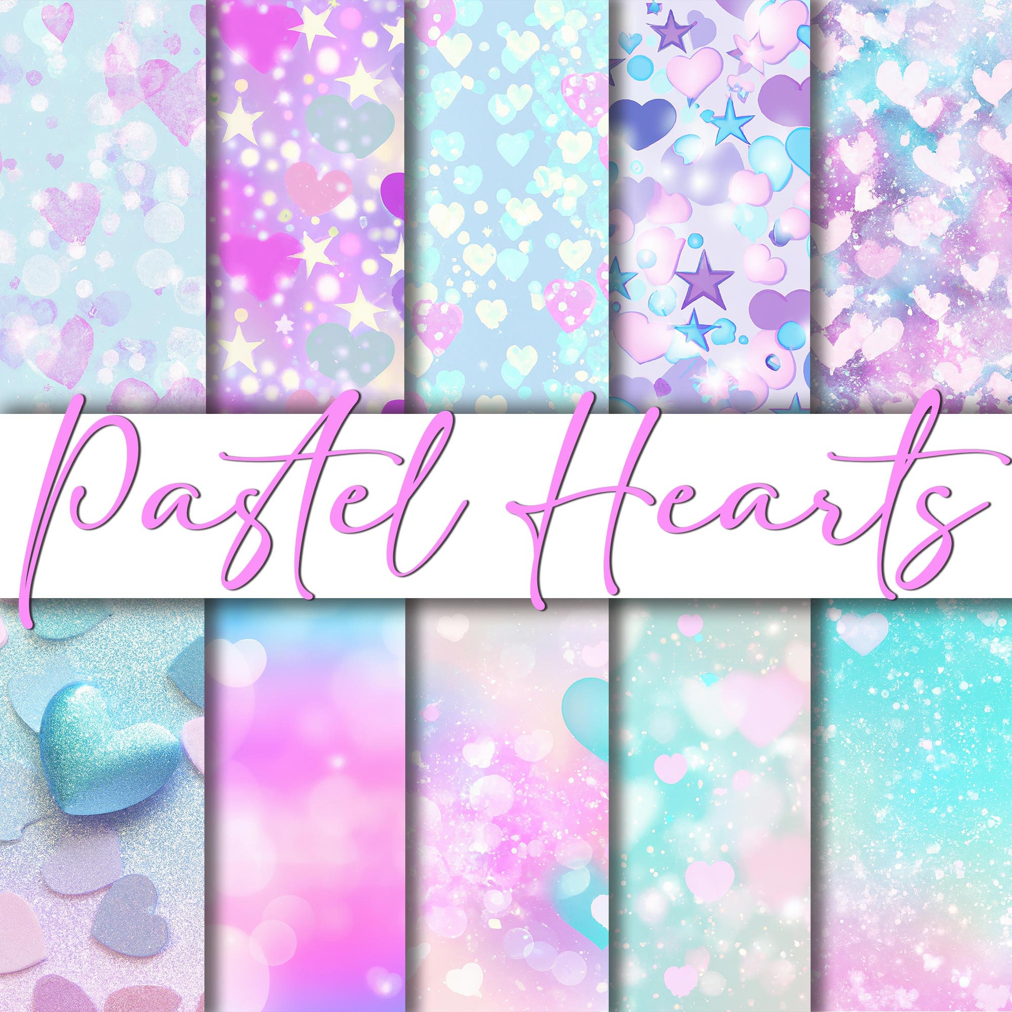 Pastel Hearts Digital Paper Party Backgrounds Watercolor Hearts and ...