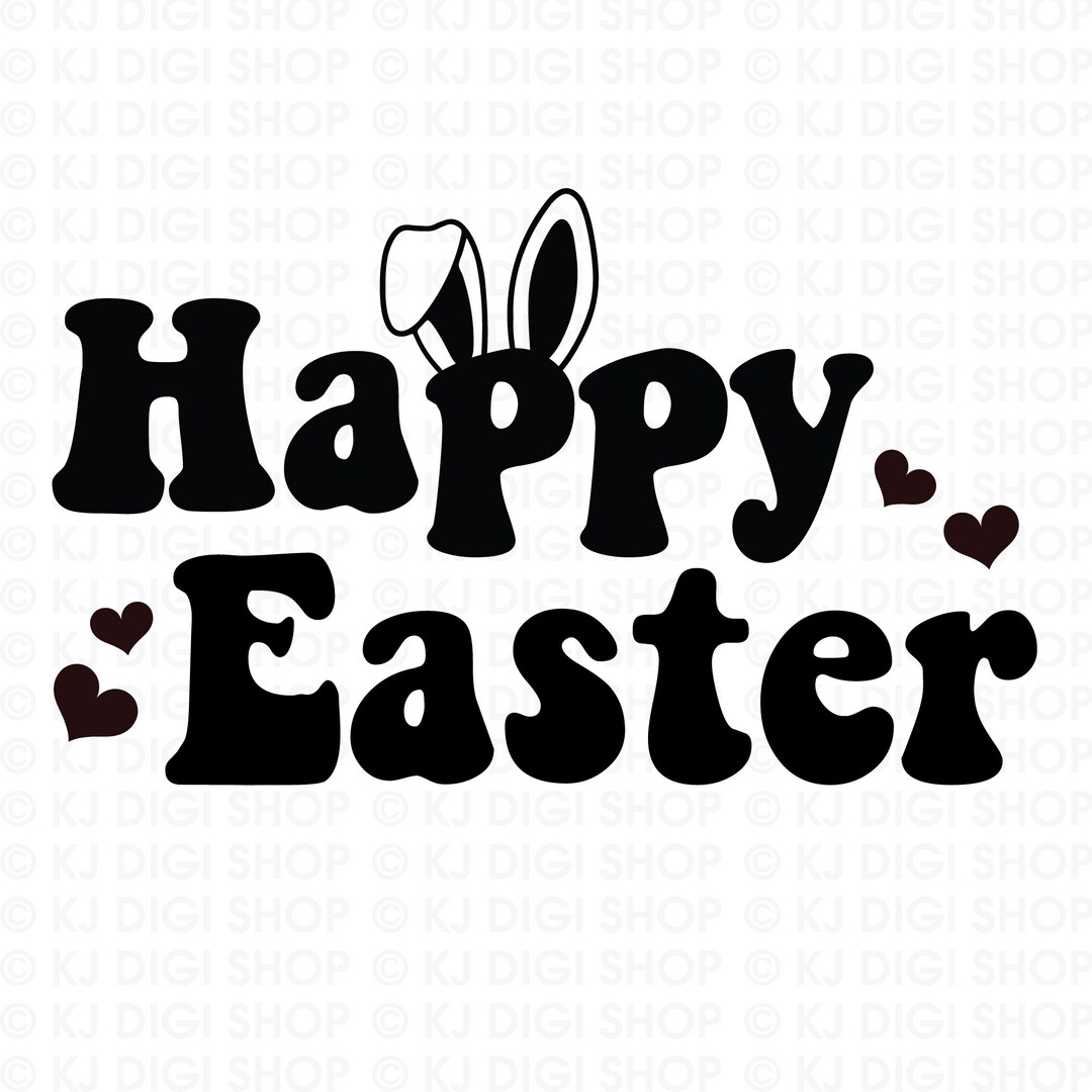 Happy Easter Bunny Ears Groovy Text SVG Happy Easter SVG Easter Text ...