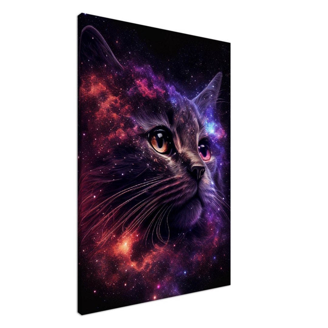 Cosmic Companion: the 'galactic Cat' Canvas Wall Art [70x100 Cm / 28x40 ...